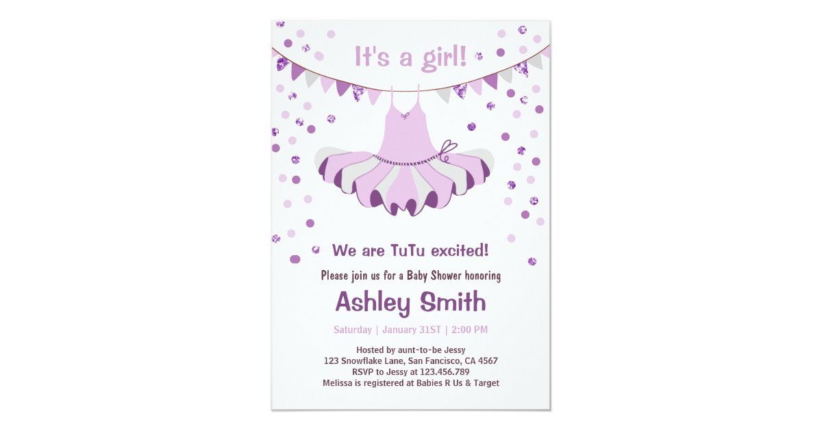 Baby Shower TuTu Purple Silver Invitation | Zazzle.com