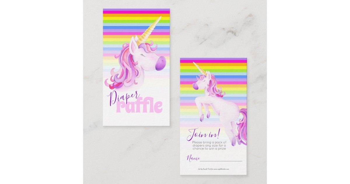 Baby shower unicorn art diaper raffle cards | Zazzle