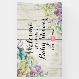 Baby Shower Watercolor Succulent Plants White Wood Banner | Zazzle