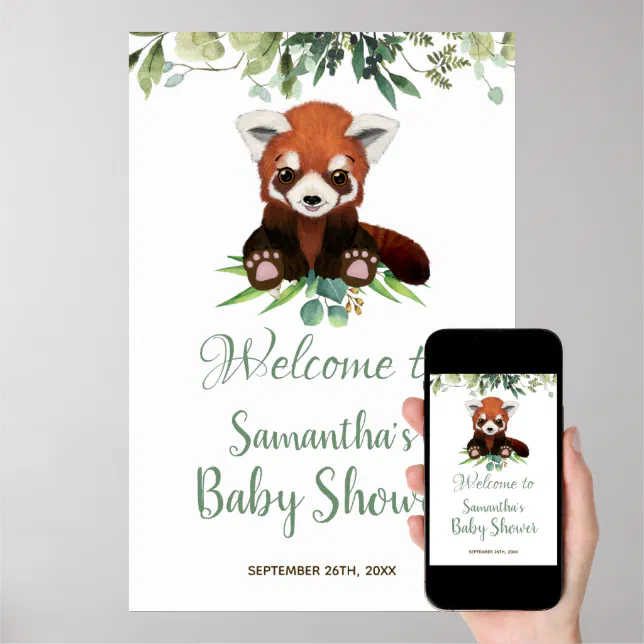 Baby Shower Welcome Sign Cute Red Panda Bear | Zazzle