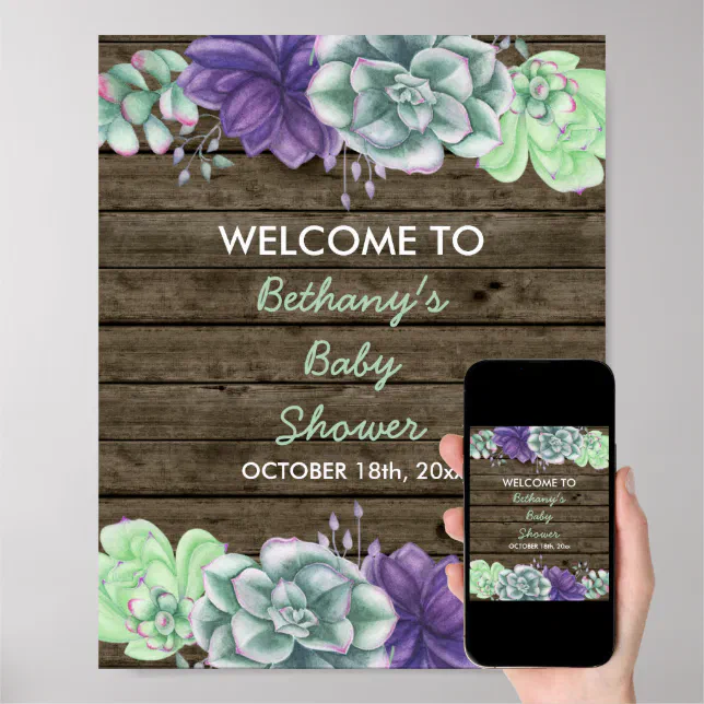 Baby Shower Welcome Sign Rustic Succulents | Zazzle
