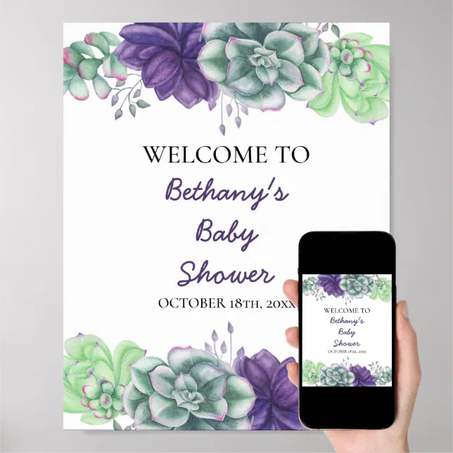 Baby Shower Welcome Sign - Watercolor Succulents | Zazzle