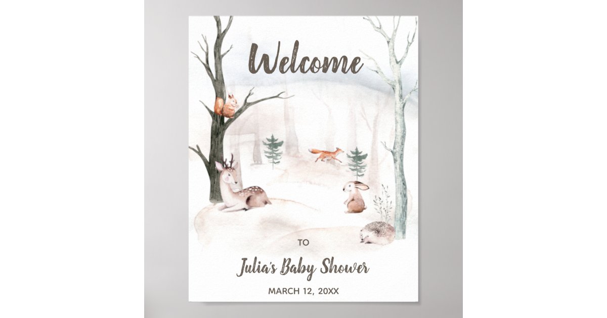 Baby Shower Welcome Sign, Woodland Animals Poster | Zazzle