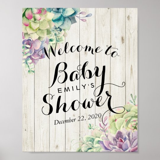 Baby Shower Welcome Succulent Plants Rustic Wood Poster | Zazzle.com