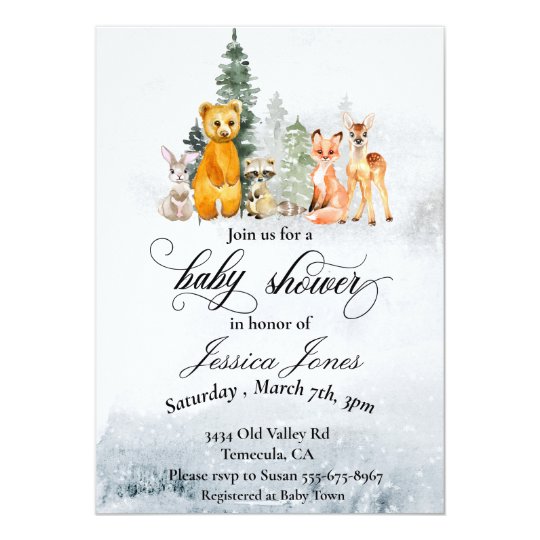 Baby Shower Winter Woodland Animals Holiday Invitation | Zazzle.com