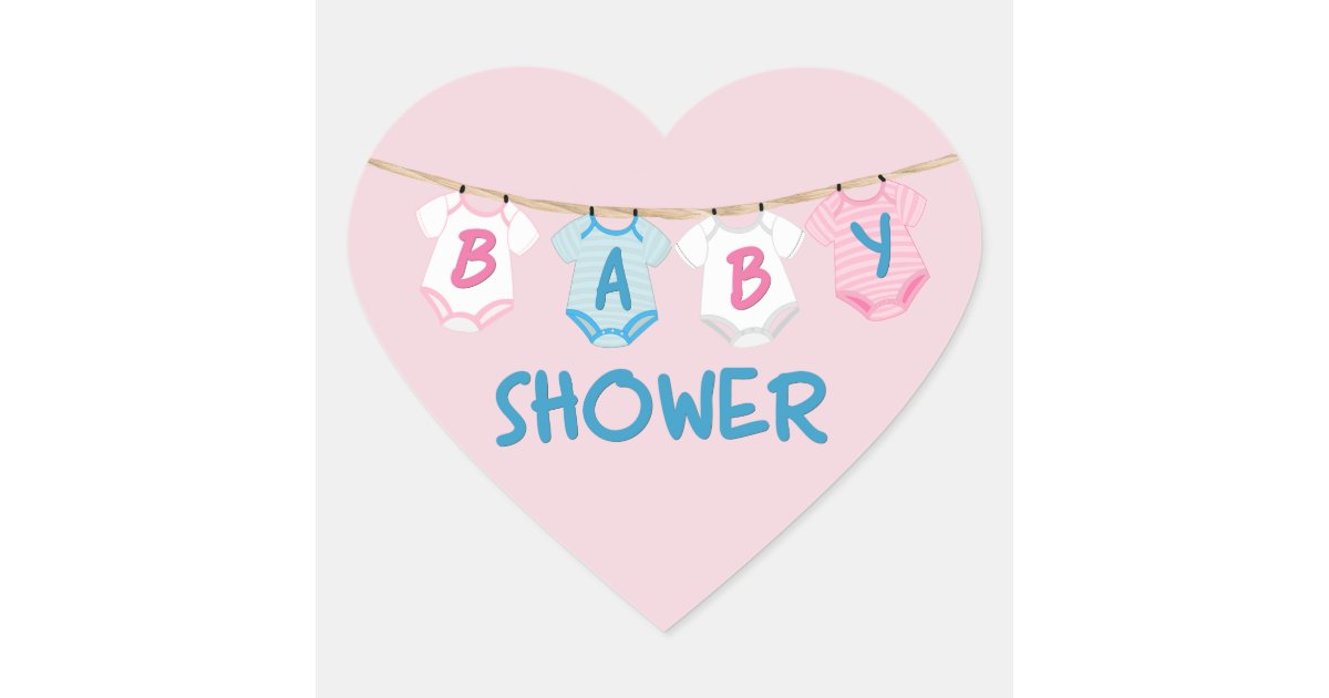 Baby Shower with Baby Clothes Heart Sticker | Zazzle