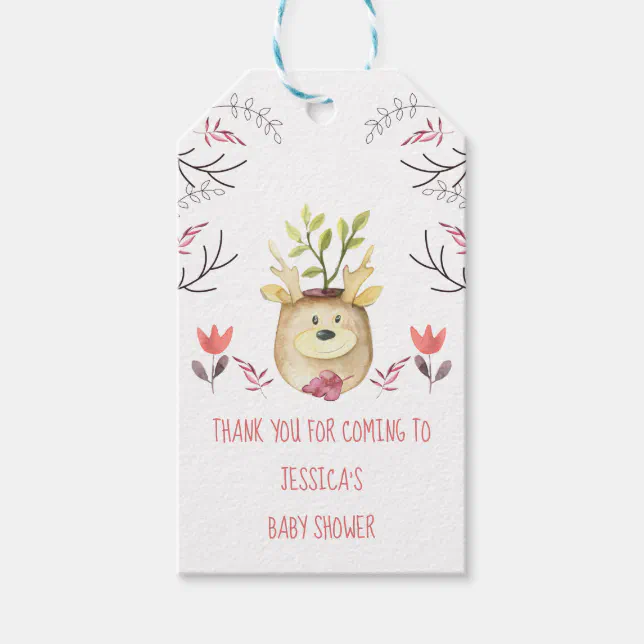 Baby Shower Woodland Deer Plant Pot Thank You Gift Tags | Zazzle