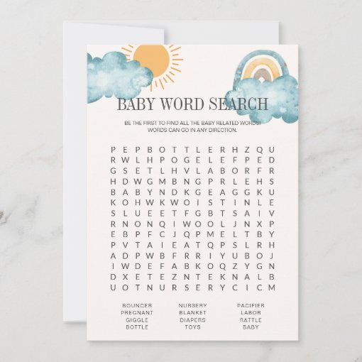 Baby Shower Word Search Game Card | Zazzle