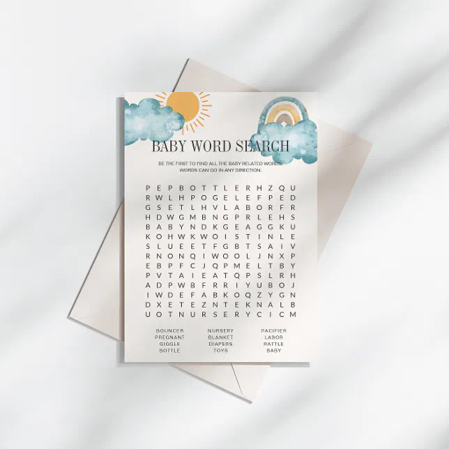 Baby Shower Word Search Game Card | Zazzle