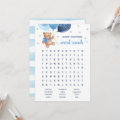 Baby Shower Word Search Game Teddy Bear Blue Card | Zazzle