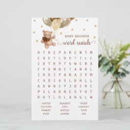 Baby Shower Word Search Game Teddy Bear Brown | Zazzle