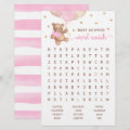 Baby Shower Word Search Game Teddy Bear Pink | Zazzle