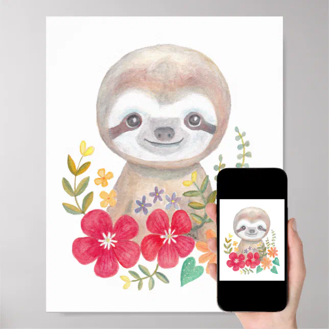 Baby Sloth Poster Cute Baby sloth Nursery Art | Zazzle