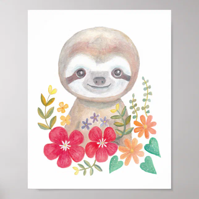 Baby Sloth Poster Cute Baby sloth Nursery Art | Zazzle