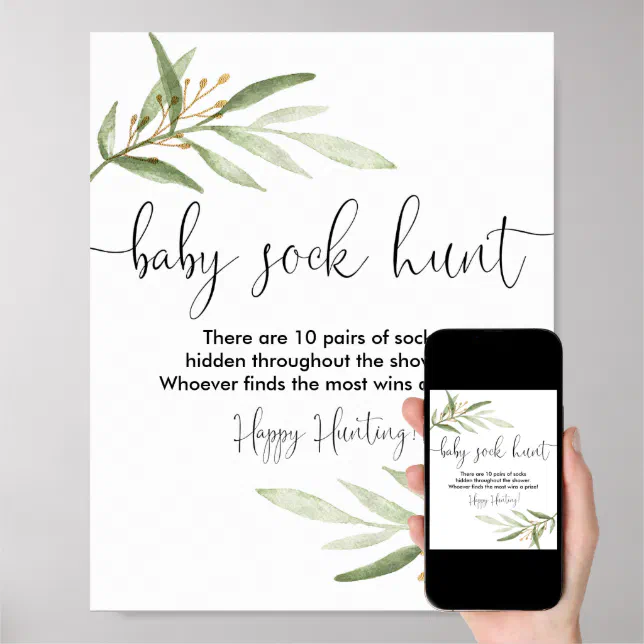Baby sock hunt baby shower game sign | Zazzle
