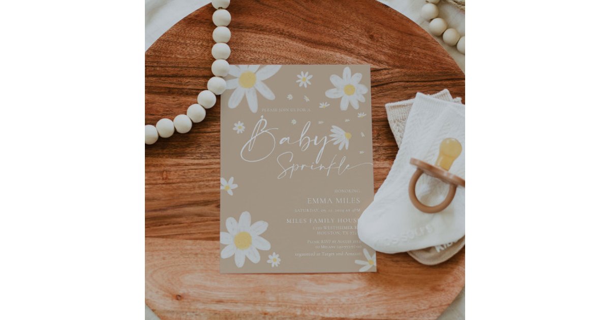Baby Sprinkle, Baby Shower Invitation Daisy Beige | Zazzle