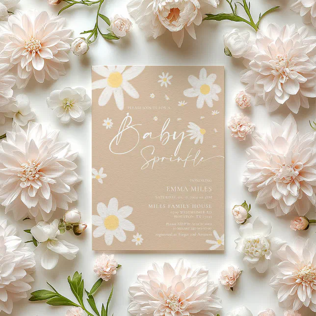 Baby Sprinkle, Baby Shower Invitation Daisy Beige | Zazzle
