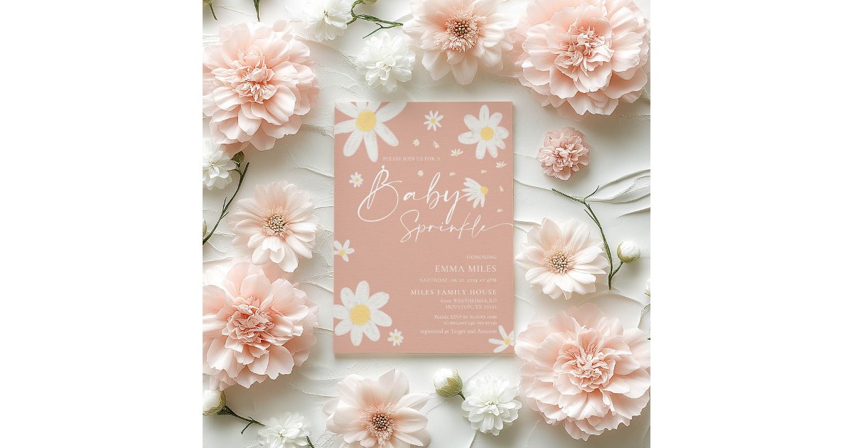Baby Sprinkle, Baby Shower Invitation pink Daisy | Zazzle