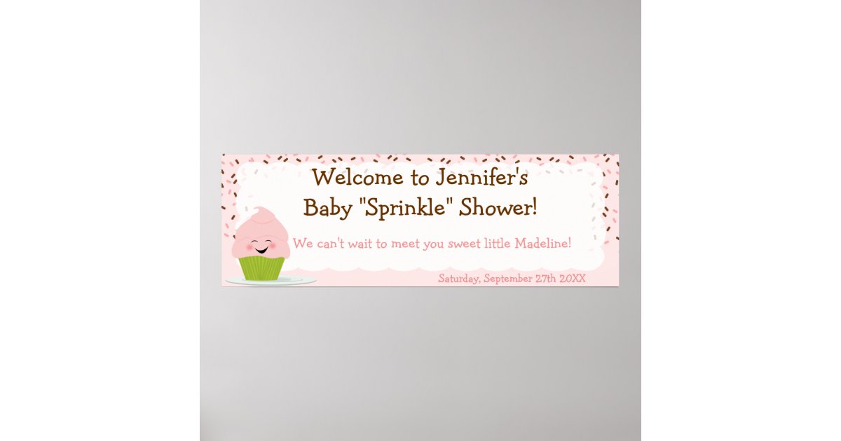Baby Sprinkle Banner In Pinks Poster | Zazzle