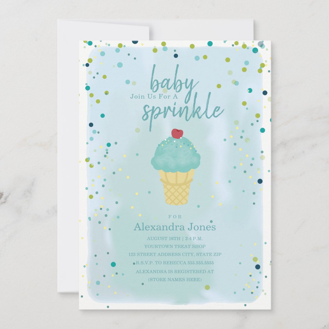 Baby Sprinkle Blue Ice Cream Baby Shower Invitation | Zazzle