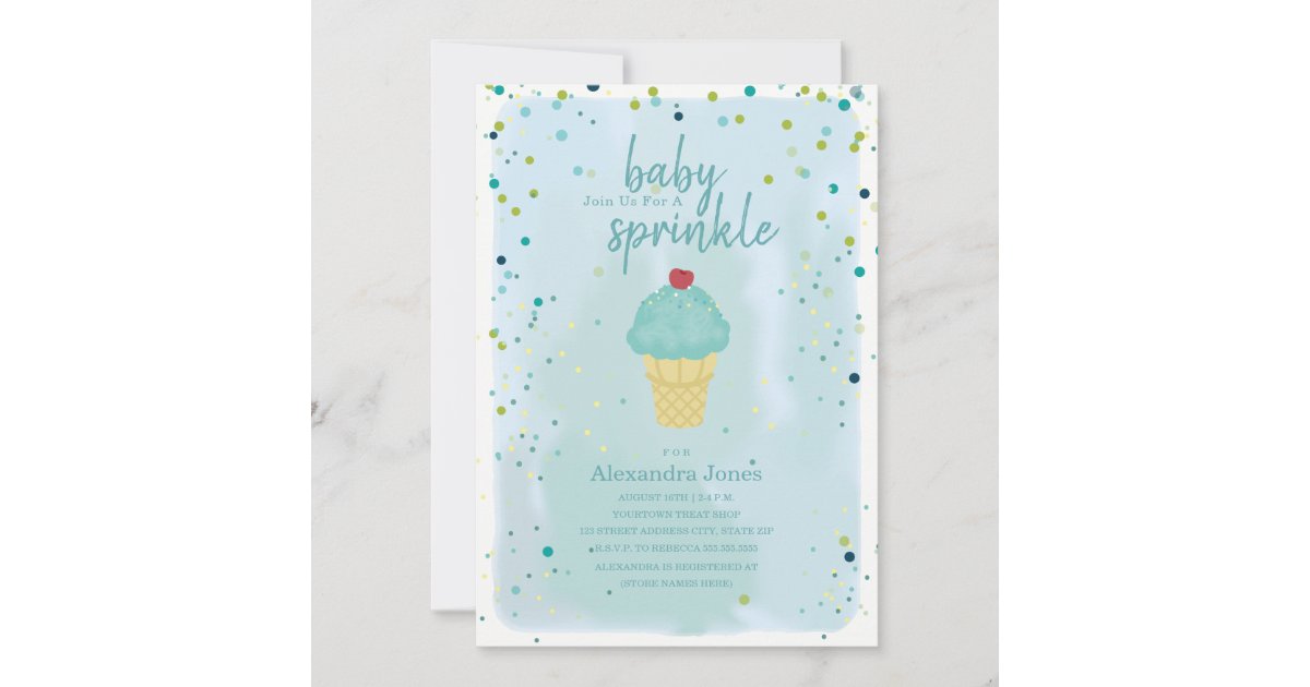 Baby Sprinkle Blue Ice Cream Baby Shower Invitation | Zazzle