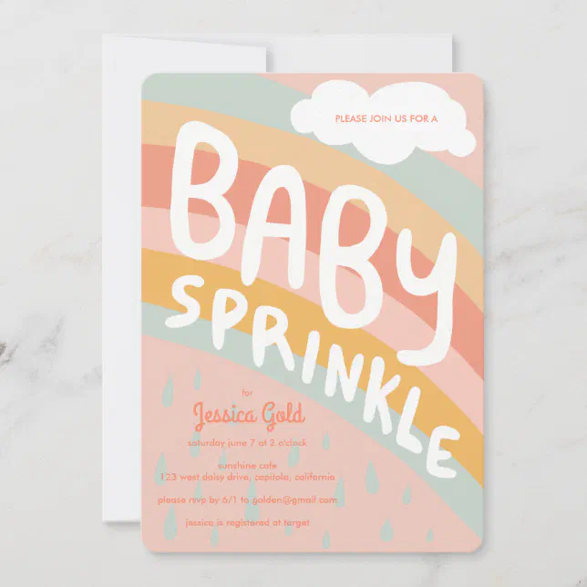 BABY SPRINKLE Cute Clouds Rainbow Rain Custom Invitation | Zazzle
