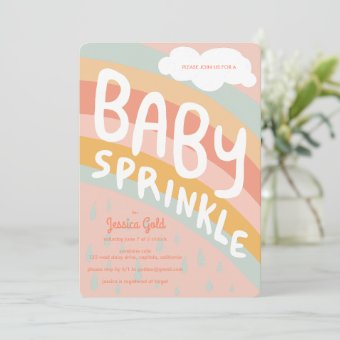 BABY SPRINKLE Cute Clouds Rainbow Rain Custom Invitation | Zazzle