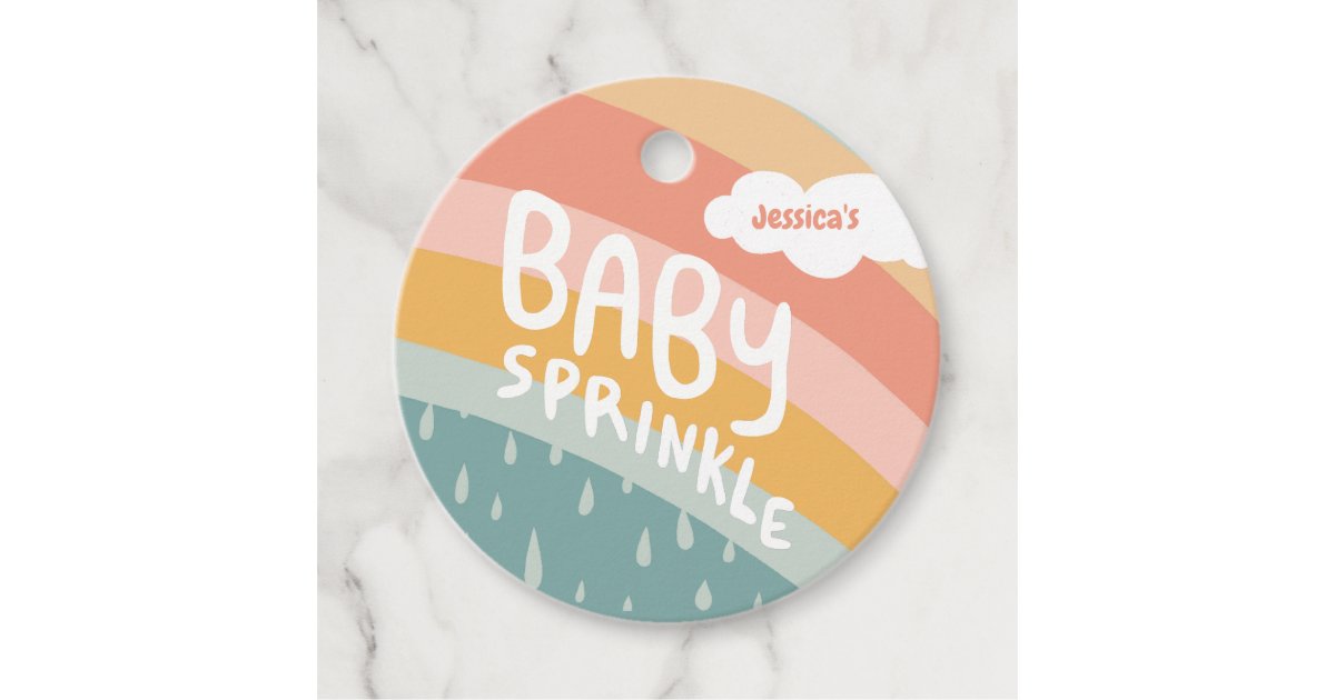 BABY SPRINKLE Cute Clouds Rainbow THANK YOU Custom Favor Tags | Zazzle