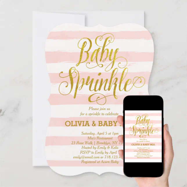 Baby Sprinkle Invitation Girl Pink Gold White | Zazzle