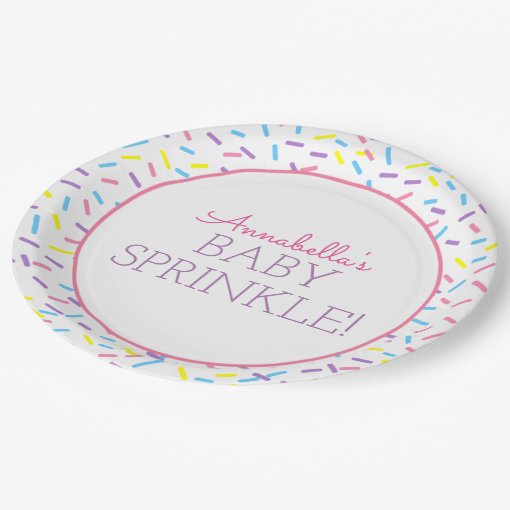 Baby Sprinkle Paper Plate with Pink Outline | Zazzle