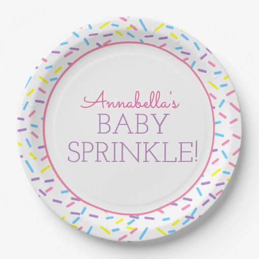 Baby Sprinkle Paper Plate with Pink Outline | Zazzle