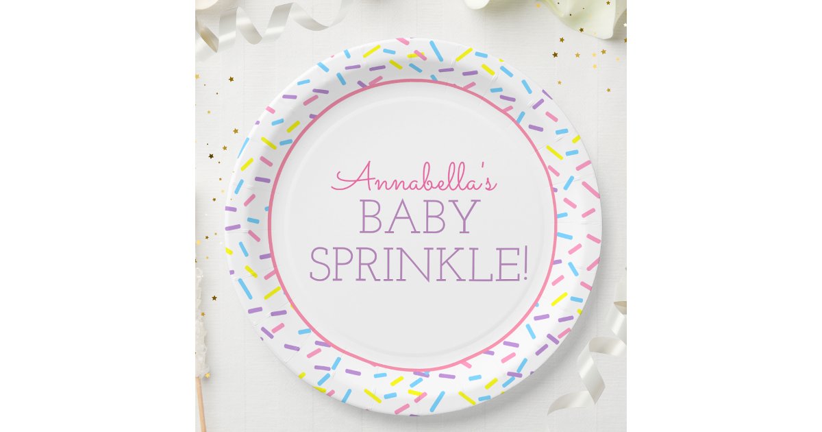 Baby Sprinkle Paper Plate with Pink Outline | Zazzle
