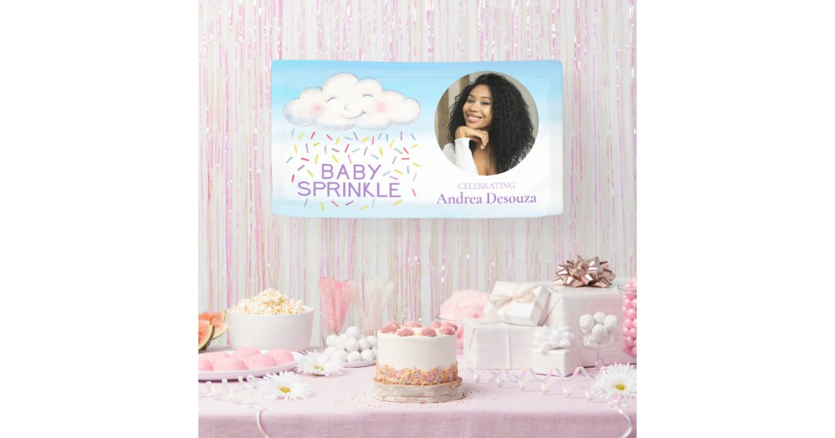 Baby Sprinkle whimsy cloud photo blue baby shower Banner | Zazzle
