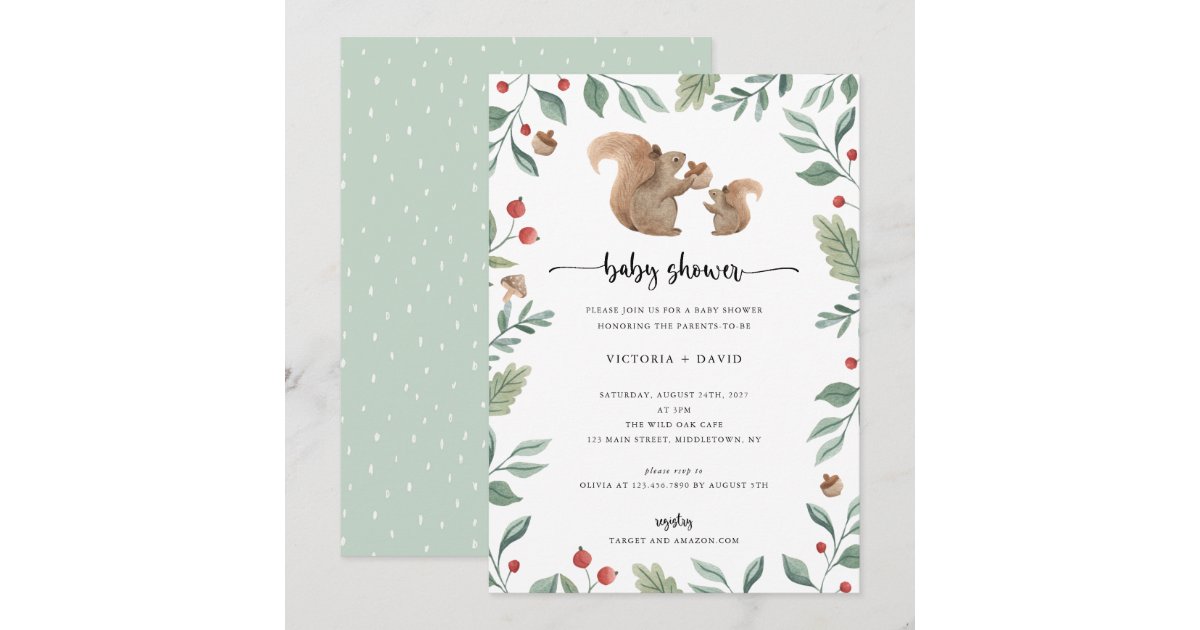 Baby Squirrel and Mom Baby Shower Invitation | Zazzle