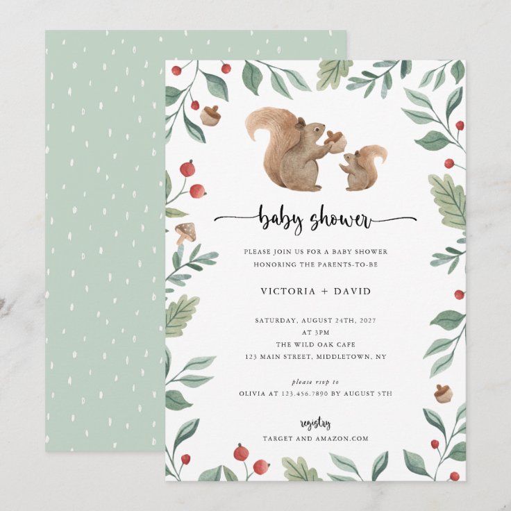 Baby Squirrel and Mom Baby Shower Invitation | Zazzle