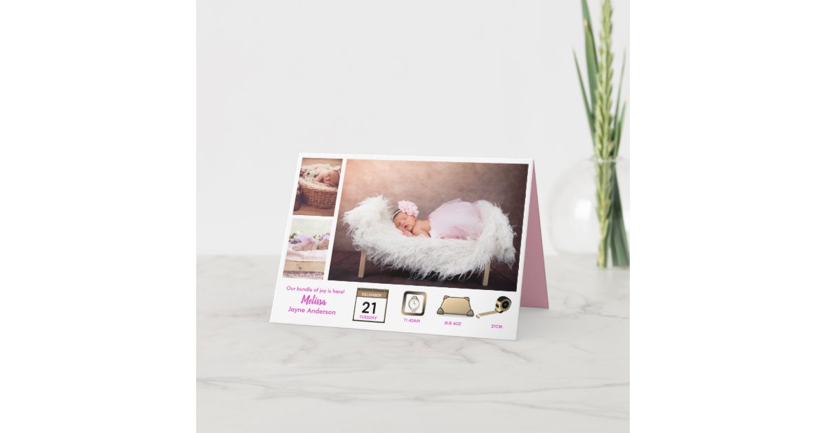 Baby STATS GIRLs BIRTH ANNOUNCEMENT PHOTO COLLAGE | Zazzle