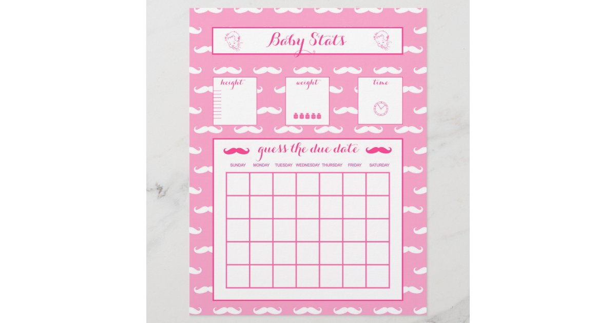 Baby Stats Guess The Due Date Baby Shower game | Zazzle