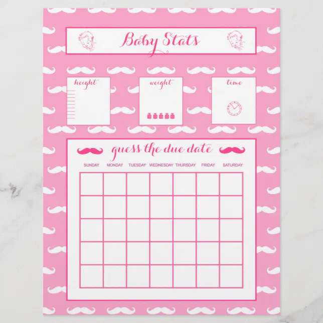 Baby Stats Guess The Due Date Baby Shower game | Zazzle