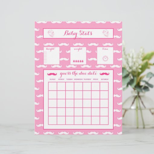 Baby Stats Guess The Due Date Baby Shower game | Zazzle