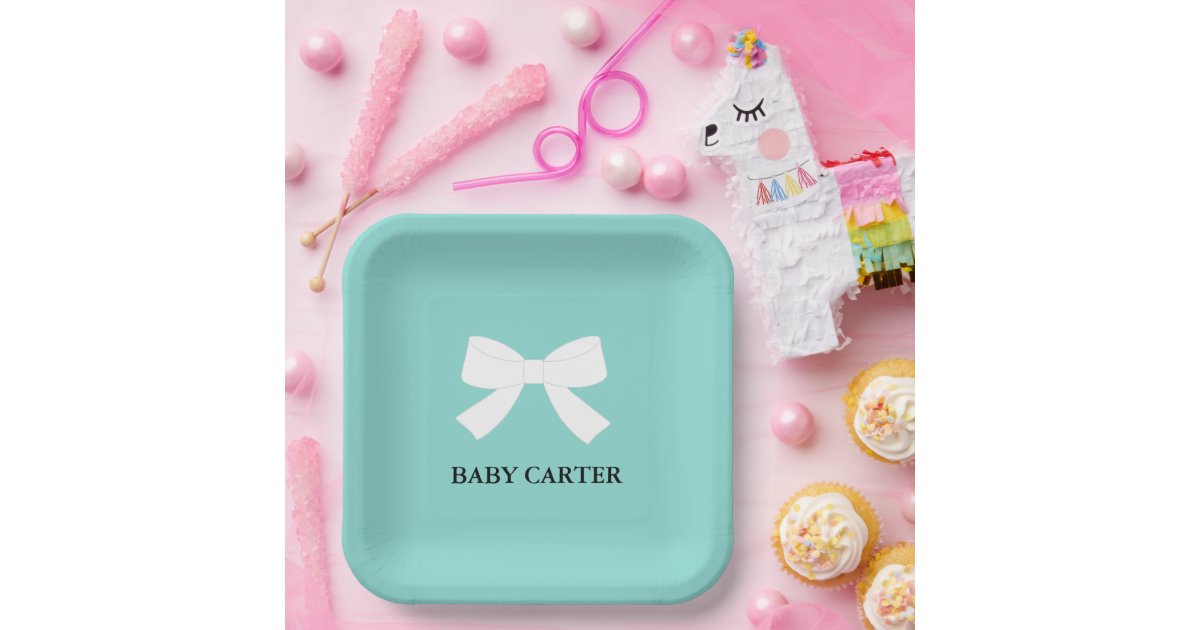 BABY Teal Blue Reveal Shower Sprinkle Party Paper Plates | Zazzle