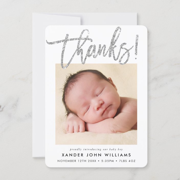 BABY THANKS modern minimal script baby photo Thank You Card | Zazzle.com