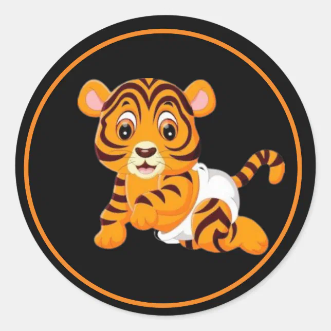 Baby Tiger with Diaper Classic Round Sticker | Zazzle