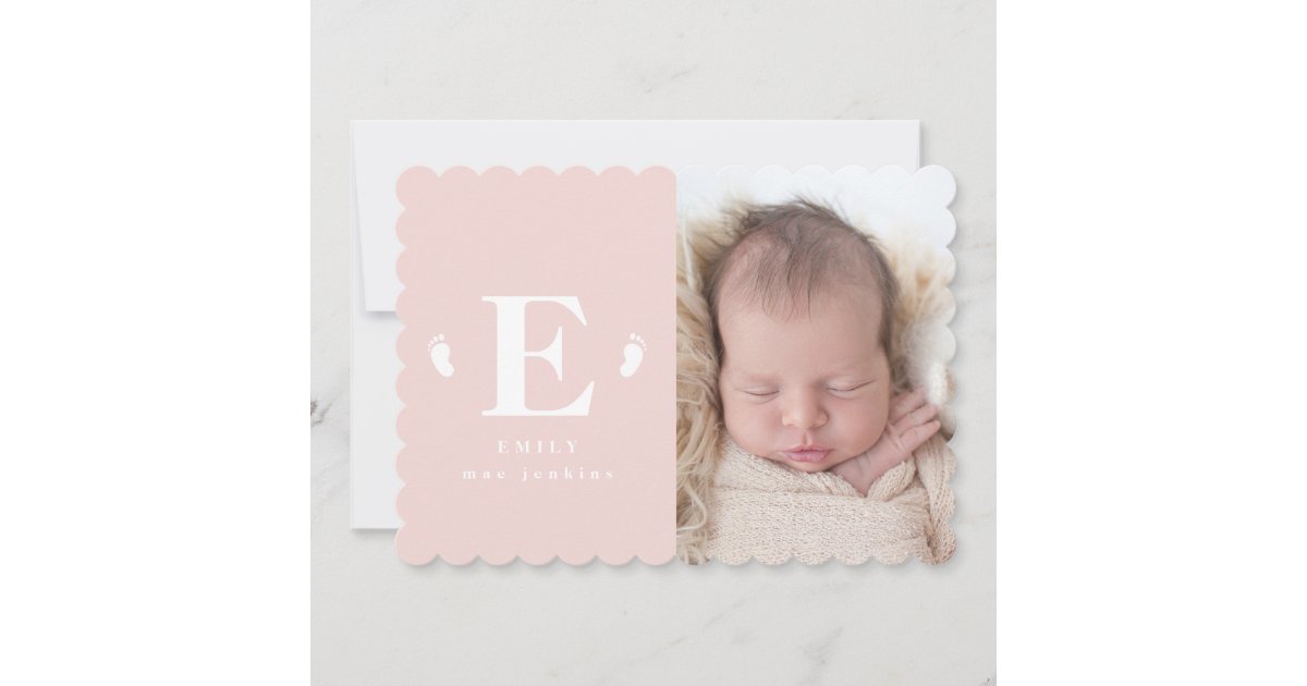 Baby toes initial birth announcement | Zazzle