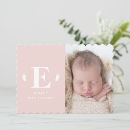 Baby toes initial birth announcement | Zazzle