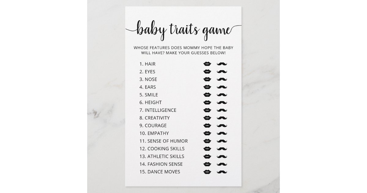 Baby traits game Baby Shower party Game card | Zazzle