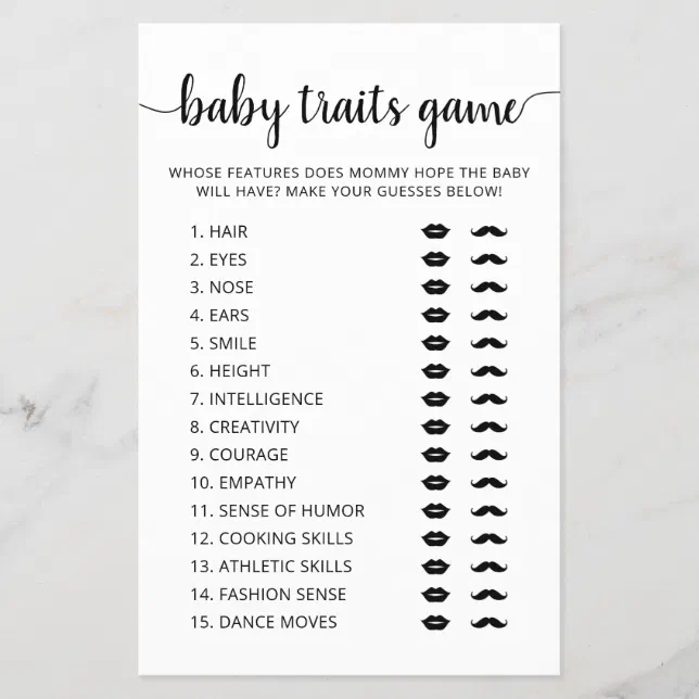 Baby traits game Baby Shower party Game card | Zazzle