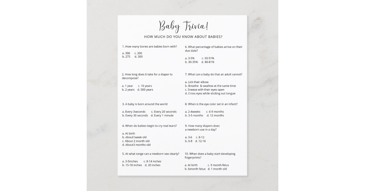 Baby Trivia | Baby Shower Game | Zazzle