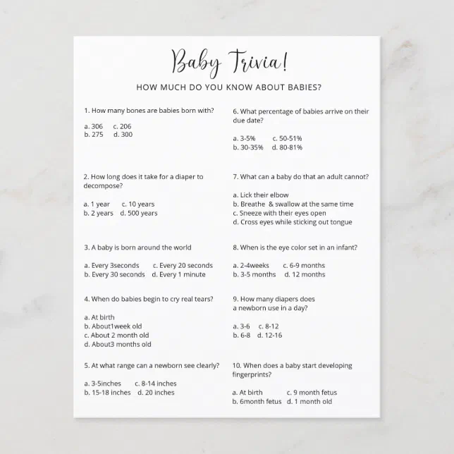 Baby Trivia | Baby Shower Game | Zazzle