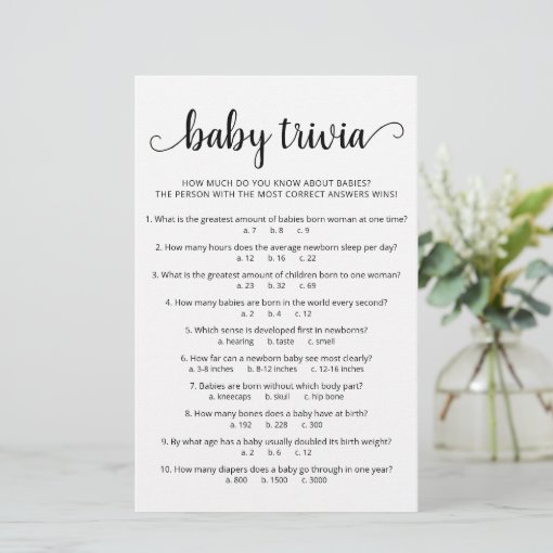 Baby Trivia Game with Answers Baby Shower party | Zazzle