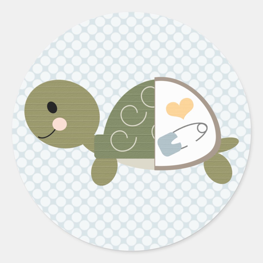 Baby Turtle Stickers Labels Blue Diaper Pin | Zazzle